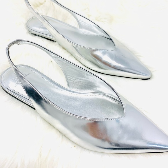 Marc Fisher | Shoes | Marc Fisher Metallic Silver Pointed Toe Sling ...
